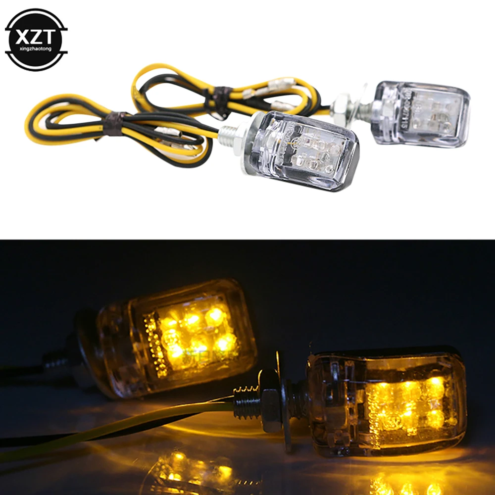 2Pcs Mini Micro Motorcycle Amber LED Turn Indicators Blinkers Flashing 6 LED 12V Motorcycle ...