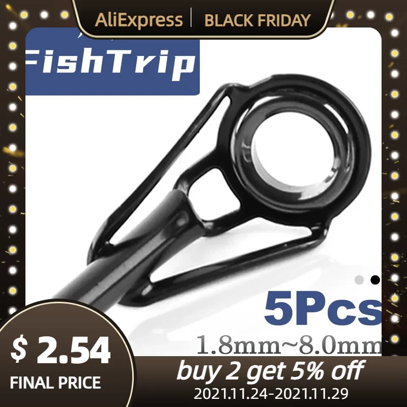 FishTrip-5Pcs-Rod-Tip-Top-Guides-Stainless-Steel-Ceramic-Ring-1-8mm-8 ...