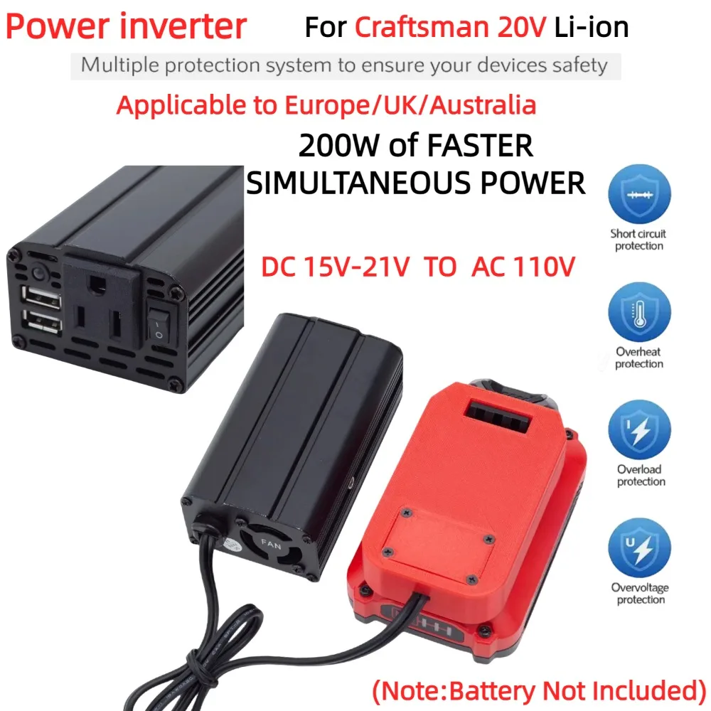 200W-Portable-Power-Inverter-for-Craftsman-20V-Battery-DC-20V-To-AC ...