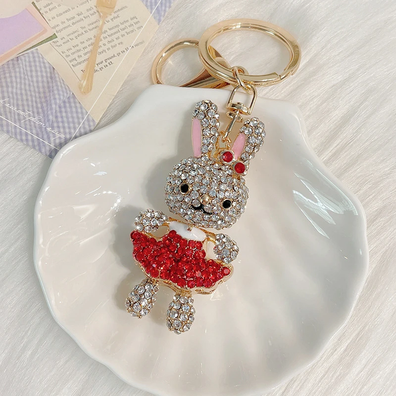 Full-Crystal-Rhinestone-Rabbit-skirt-Keychain-Car-keyrings-Women-s-bags ...