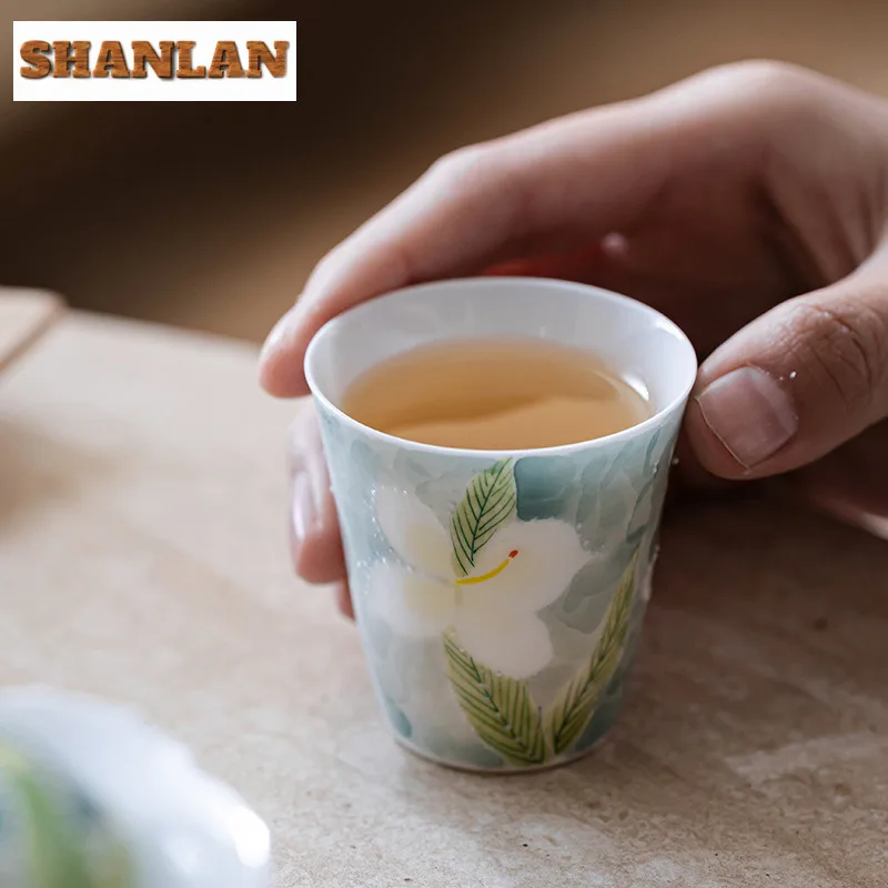 41ml Hand-painted Irises Straight Mouth Teacup Ancient Tea Bowl Tea Cup ...