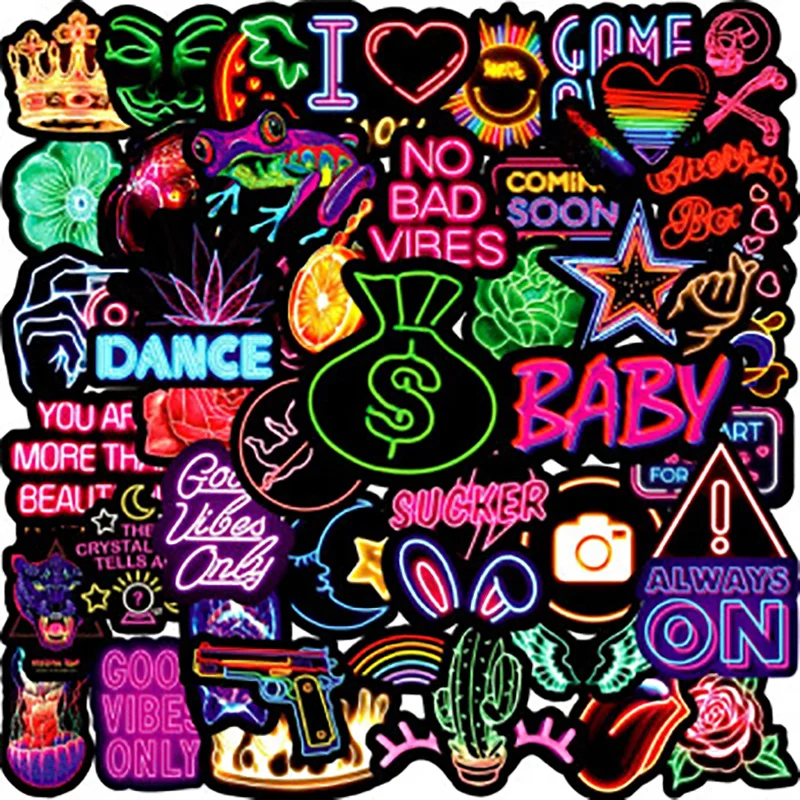 50Pcs-New-Design-Neon-Light-Stickers-Laptop-Phone-Luggage-Motorcycle ...
