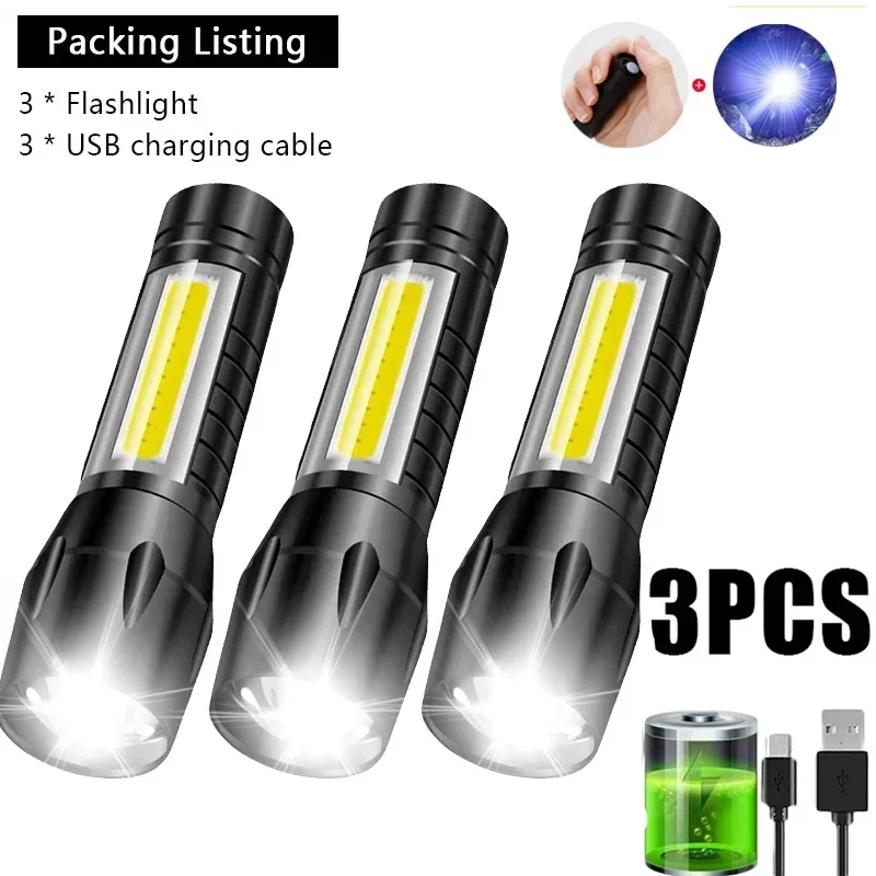 Mini-Portable-LED-Flashlight-USB-Rechargeable-Small-Pocket-Light-Built ...