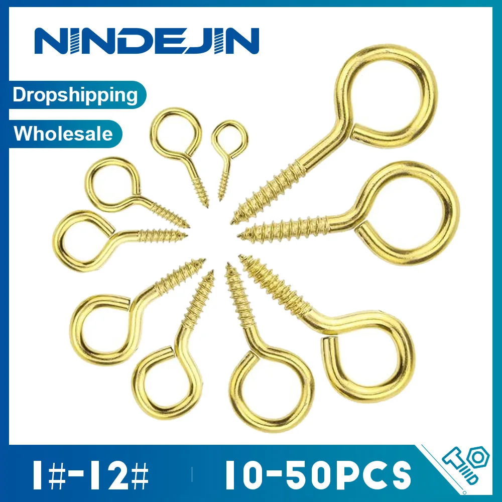 10-50pcs Screw Eyes Brass Plated 1# 2# 3# 4# 5# 6# 8# 10# Eyelets Screw ...