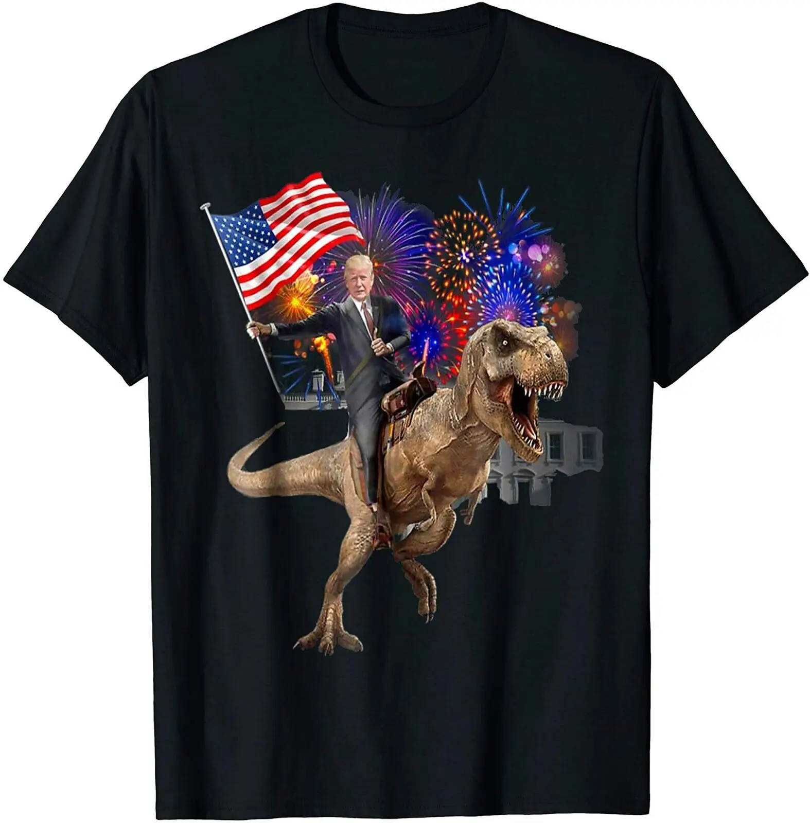 Trump-Riding-a-Dinosaur-T-rex-Suppor-Trump-2020-T-Shirt-Vintage-Men ...