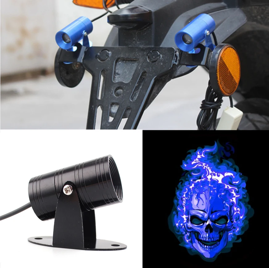 2x-Blue-Skull-LED-Motorcycle-Flaming-Rider-Logo-Laser-Ghost-Shadow ...