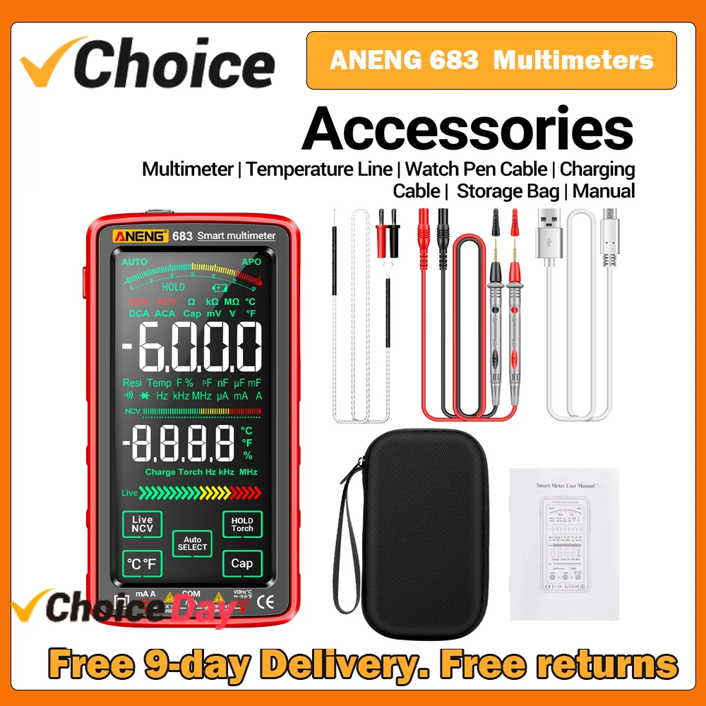 ANENG-683-6000-Counts-Large-Touch-Screen-Digital-Multimeter-Smart-Anti ...