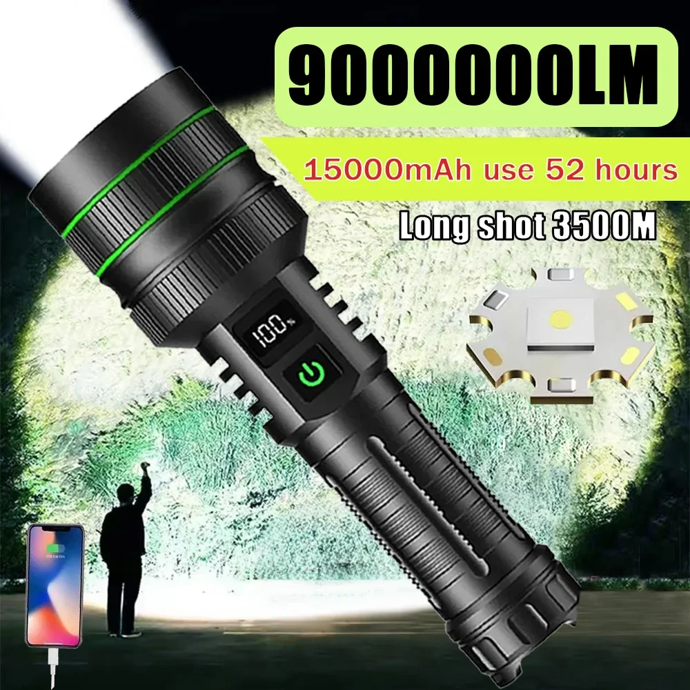 9000000LM Most Powerful LED Flashlight Rechargeable Type-c Flashlight ...