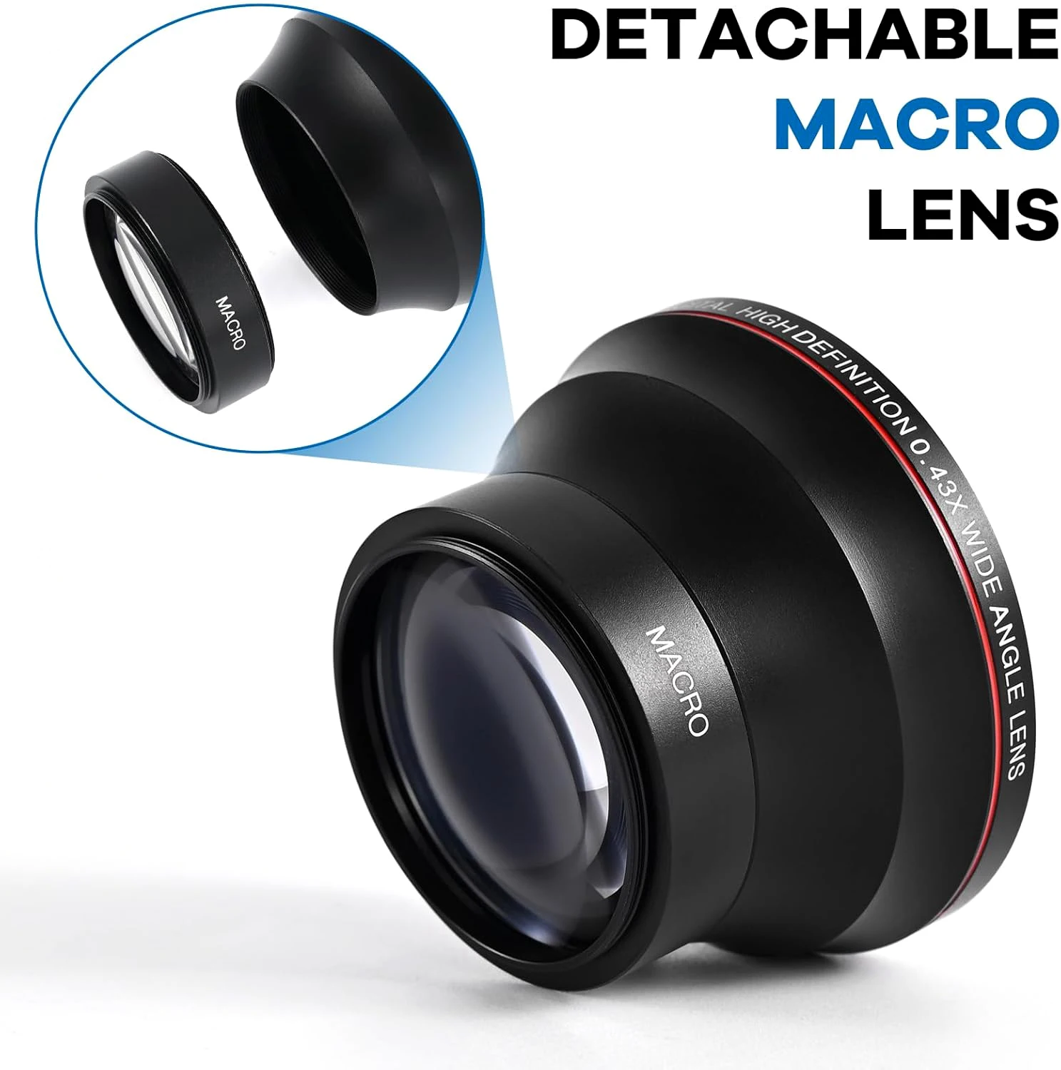58mm Camera Lens Kit with 0.43X Wide Angle Lens + Macro Lens Aluminum ...