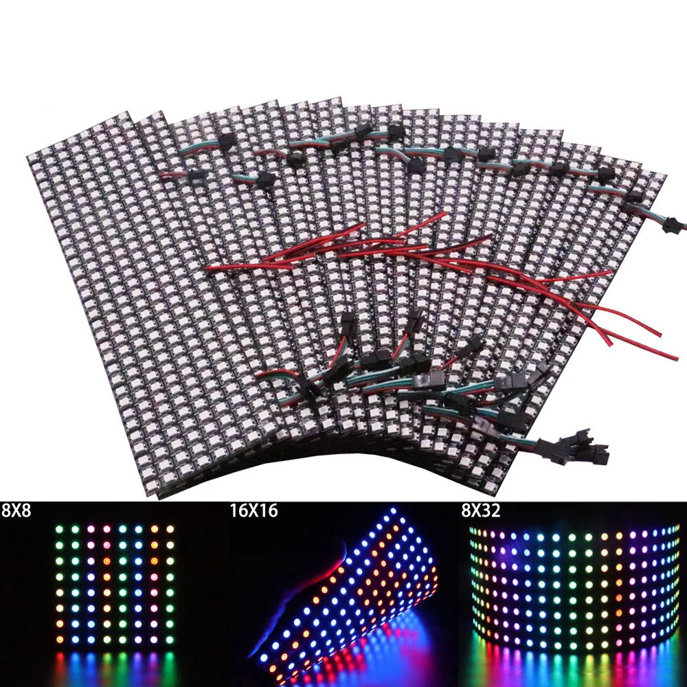 1~3PCS WS2812B RGB LED Flexible 8x8 16x16 8x32 Pixel Panel Strip Matrix ...