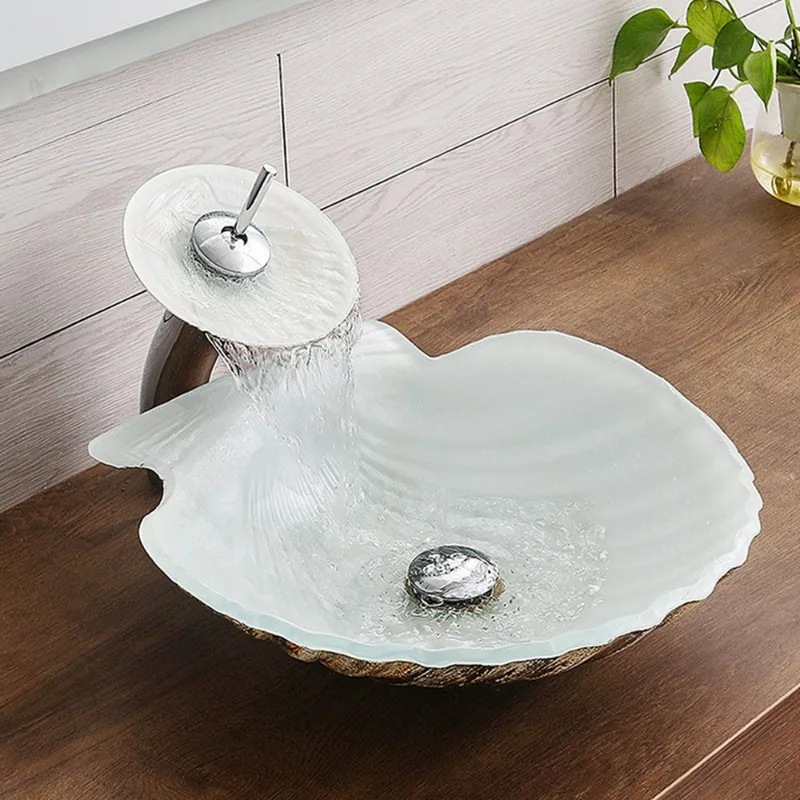 Tempered-Glass-Shell-Shape-Washbasin-Bathroom-Sink-Hand-Painted ...