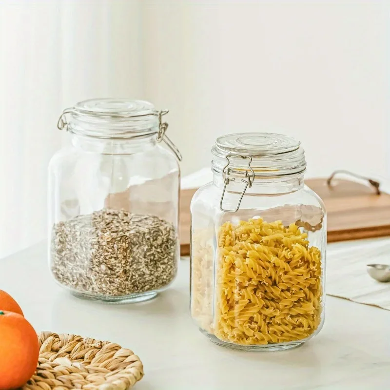 Glass 67 oz storage jar with locking lid, airtight design to keep food ...