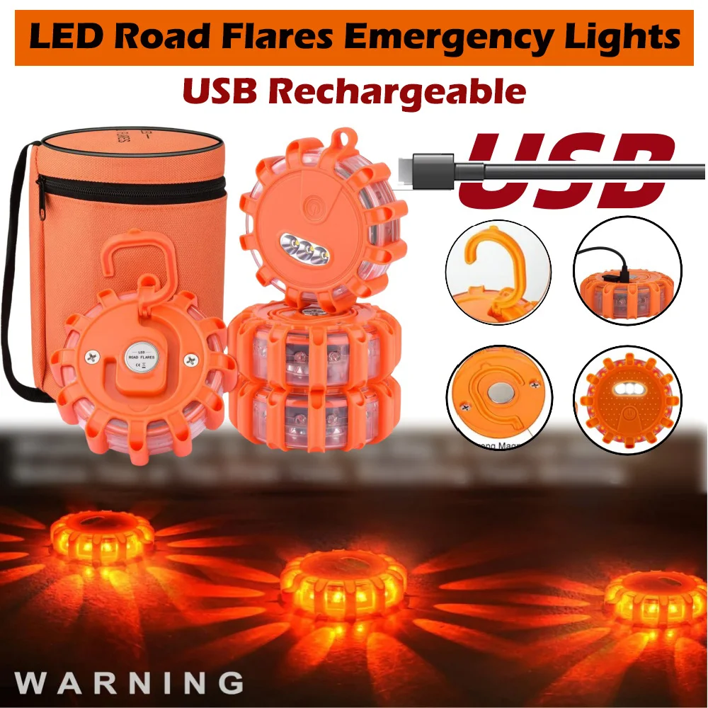 USB-Rechargeable-LED-Road-Flares-Emergency-Lights-Roadside-Warning-Car ...