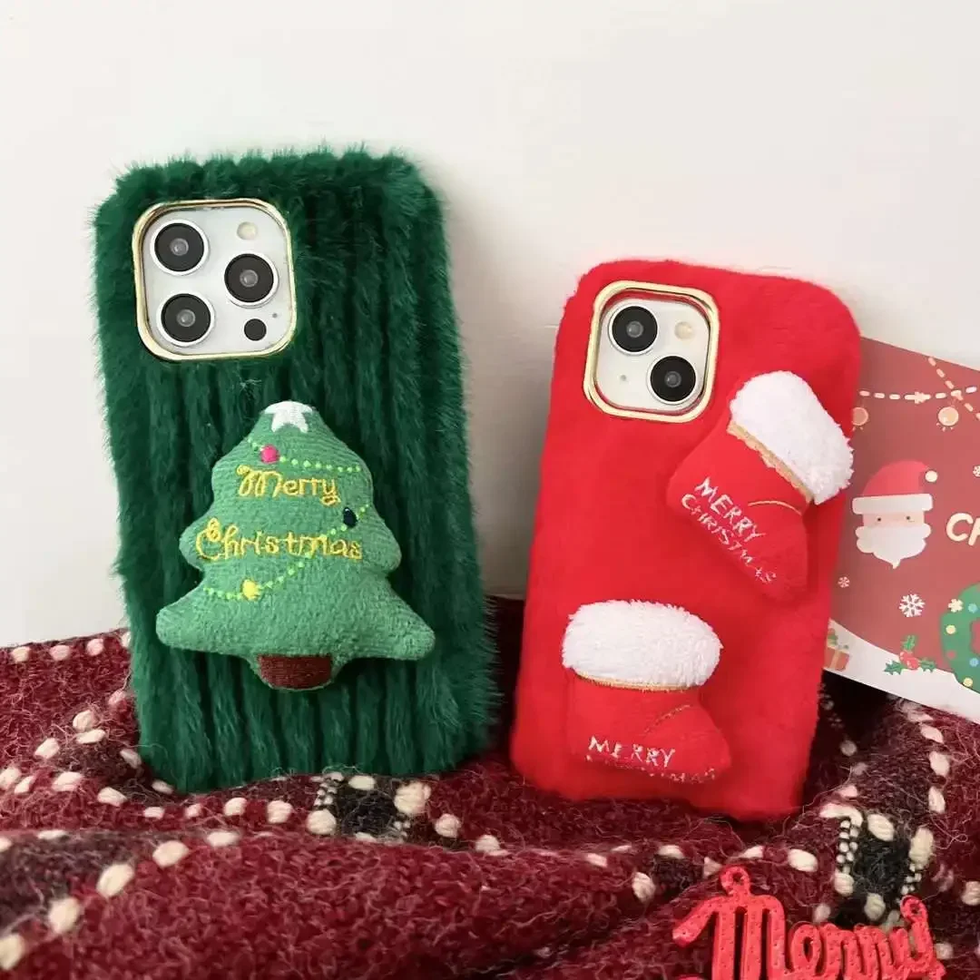 Funda-de-tel-fono-de-felpa-con-calcetines-de-rbol-de-Navidad-para ...