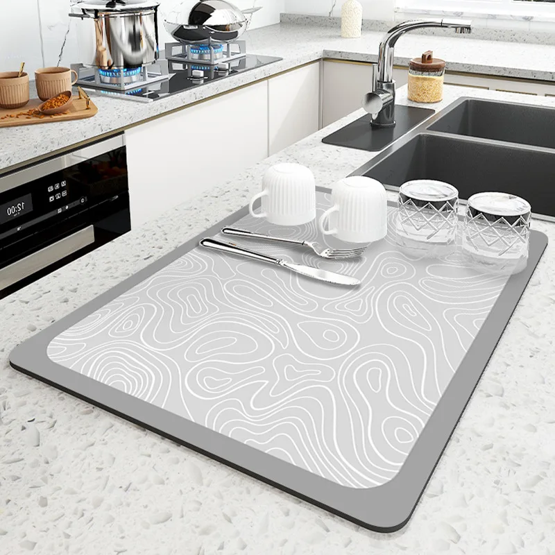 Kitchen countertop absorbent pad soft diatom mud drain pad desktop ...