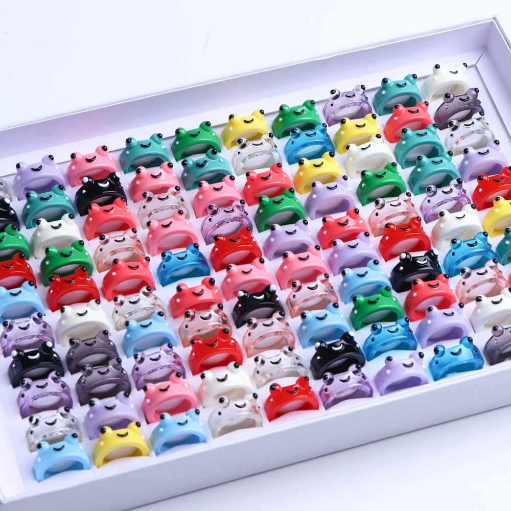 10Pcs-Lot-Fashion-Cartoon-Colorful-Luminous-Frog-Ring-Women-Girl-Cute ...