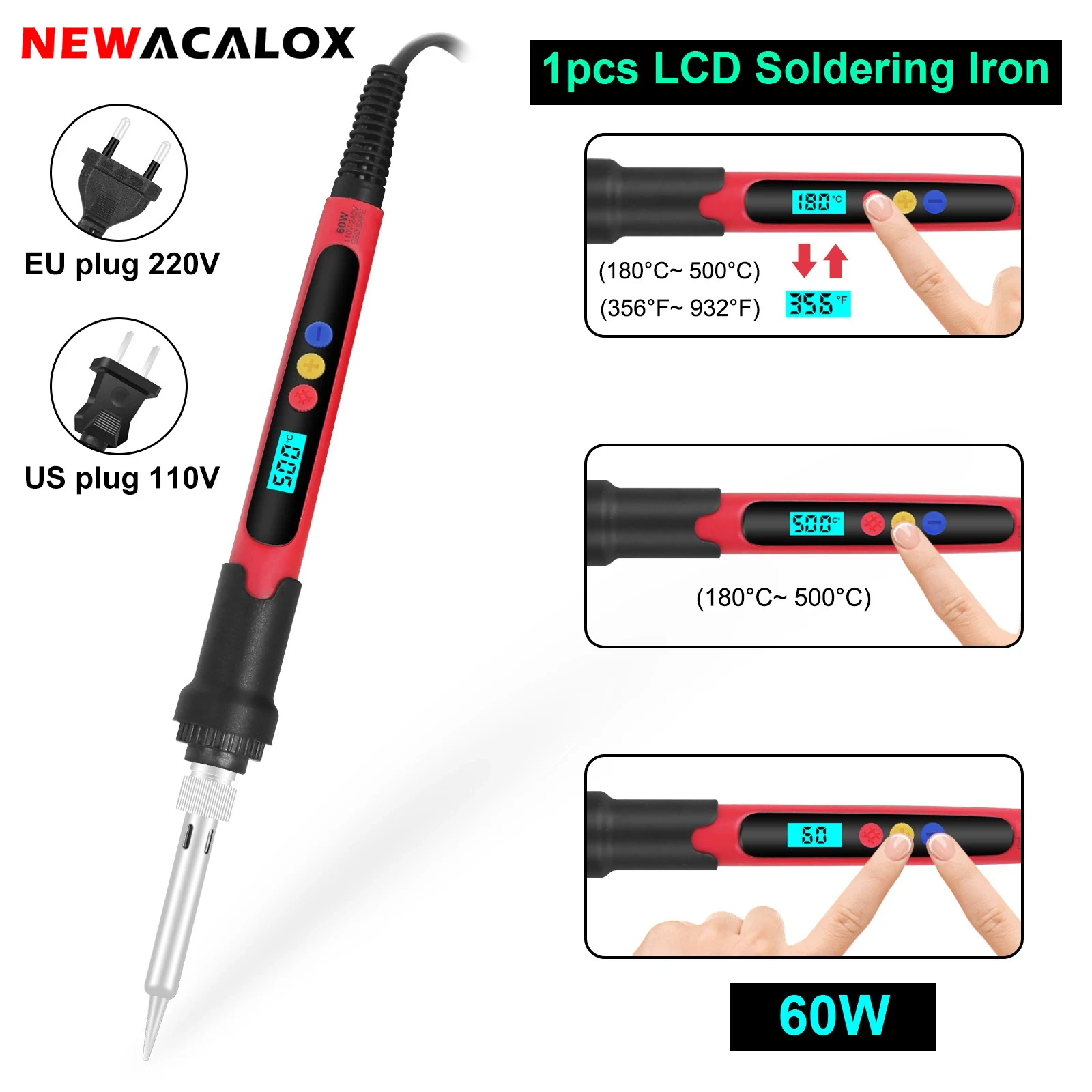 NEWACALOX-60W-LCD-Soldering-Iron-Kit-C-Adjustable-Temperature-Mini ...