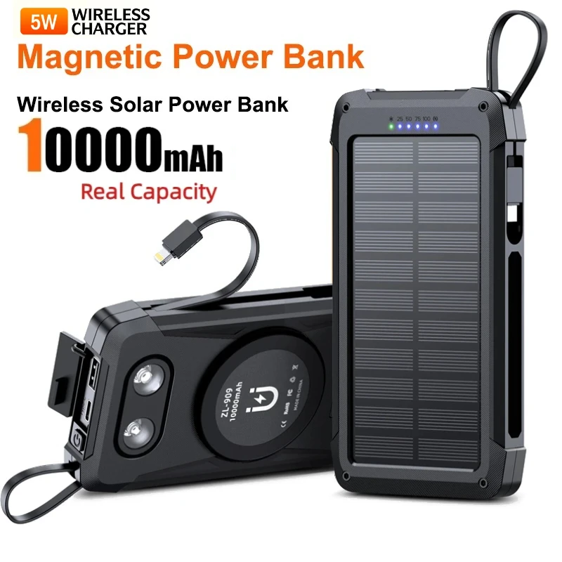 10000mAh Magnetic Solar Power Bank External Battery 15W Fast Magsafe ...