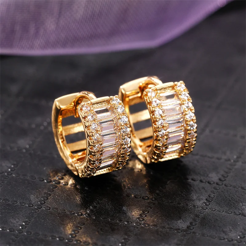 Huitan Luxury Small Circle Earrings Women Inlaid Geometric Cubic ...