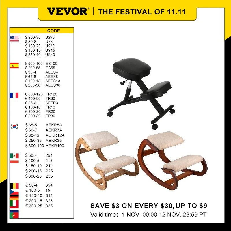 VEVOR Ergonomic Kneeling Chair Stool W/ Thick Cushion Home Office Chair ...