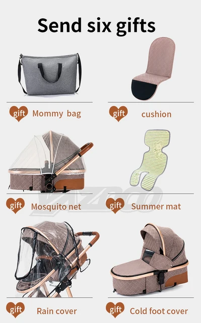 3 in 1 Baby Stroller Royal Luxury Leather Aluminum Frame High Landscape ...