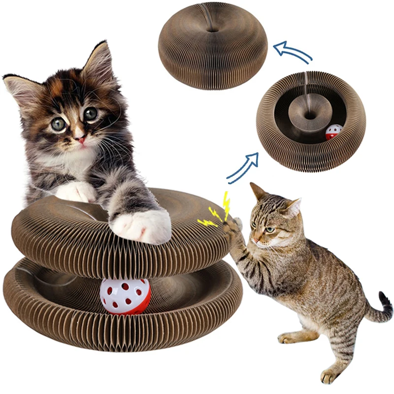 Pet Cat Toy Scratch Board Magic Organ With Catnip Bell Ball Round ...