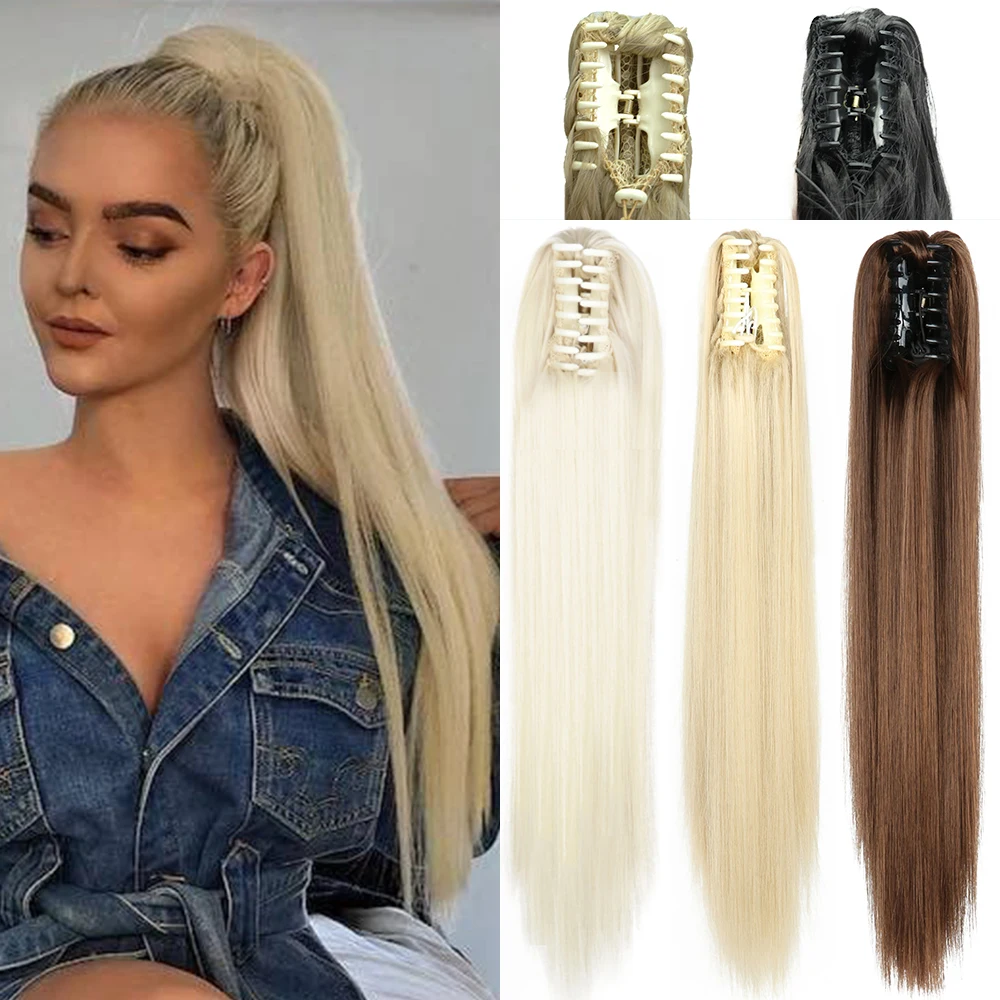 Clip Pony Tail Hair Pieces Tails - Synthetic 24inch Straight Claw Clip ...