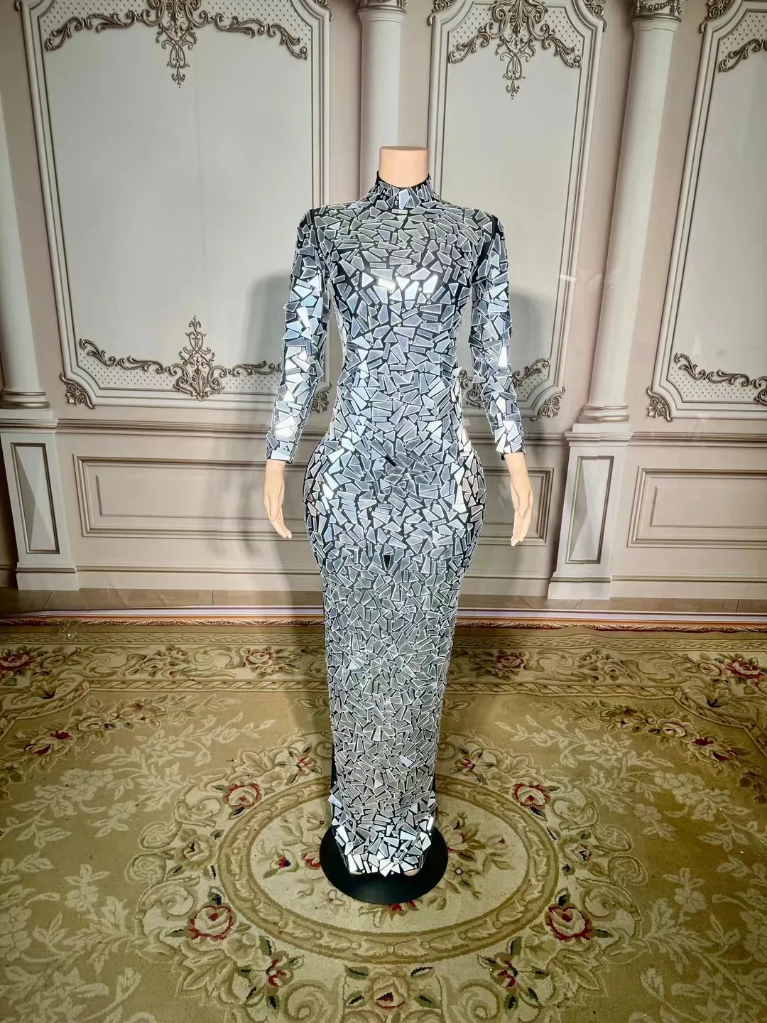 New-Design-Bling-Full-Mirrors-Rhinestones-Long-Dress-Women-Evening ...