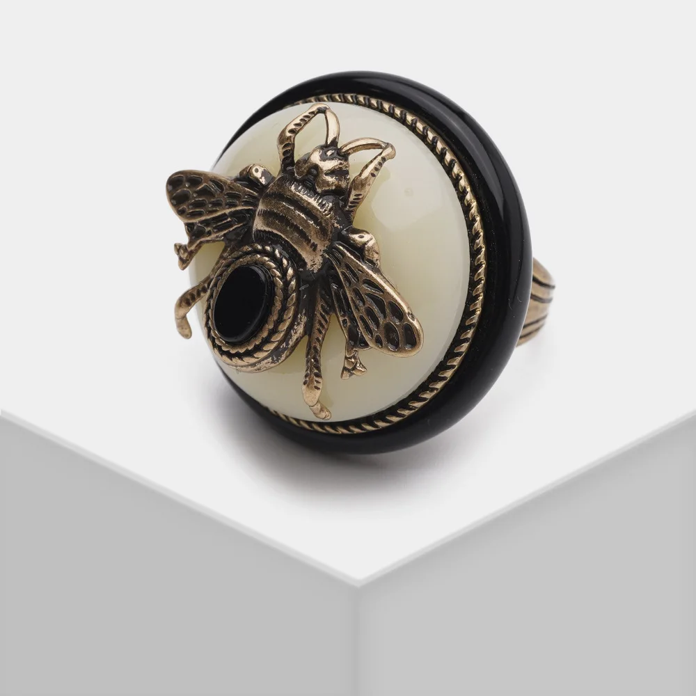 Europe Retro Natural Agate Bee Ring Men Women Women Vintage Gorgeous ...