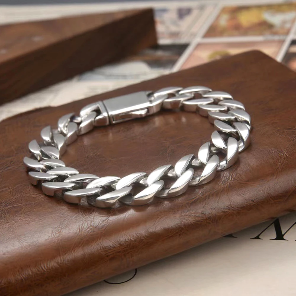 Silver 13MM Cuban Link Chain Bracelet – Bold Style for Men - Bracelets Guru