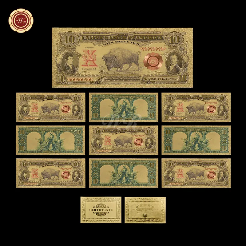 10Pcs-set-US-Gold-Color-Plated-Banknotes-American-Dollar-Set-Plastic ...