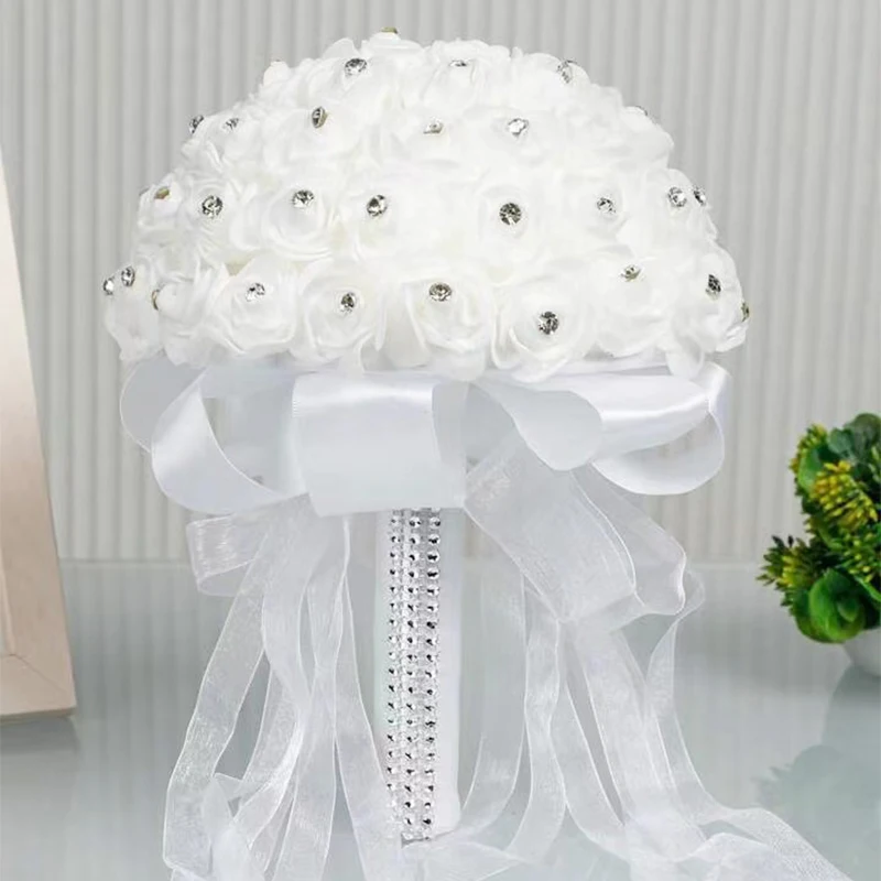 1PCS Wedding Bride Holding Flower Ring Box Ribbon Rhinestone Wedding ...