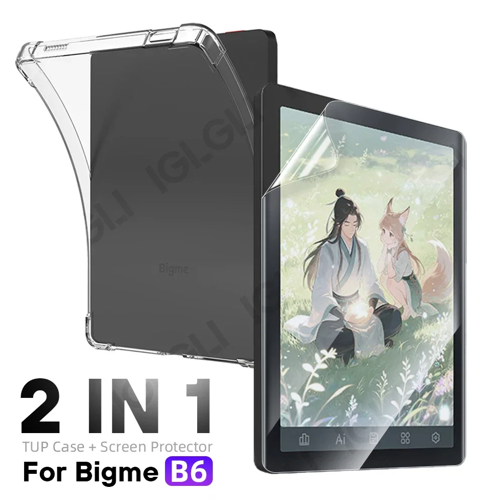 2 in 1 Screen Protector+TPU Case for Bigme B6 eReader Soft Film&Clear ...