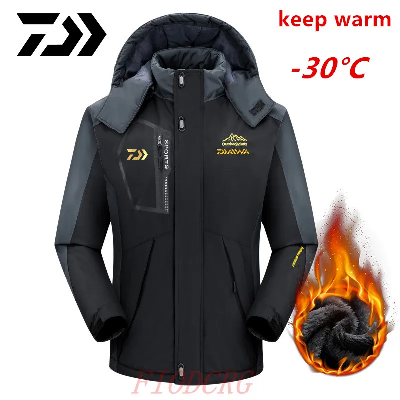 Winter Outdoor Fishing Jacket Thick Warm Velvet Coat Windproof Hooded ...