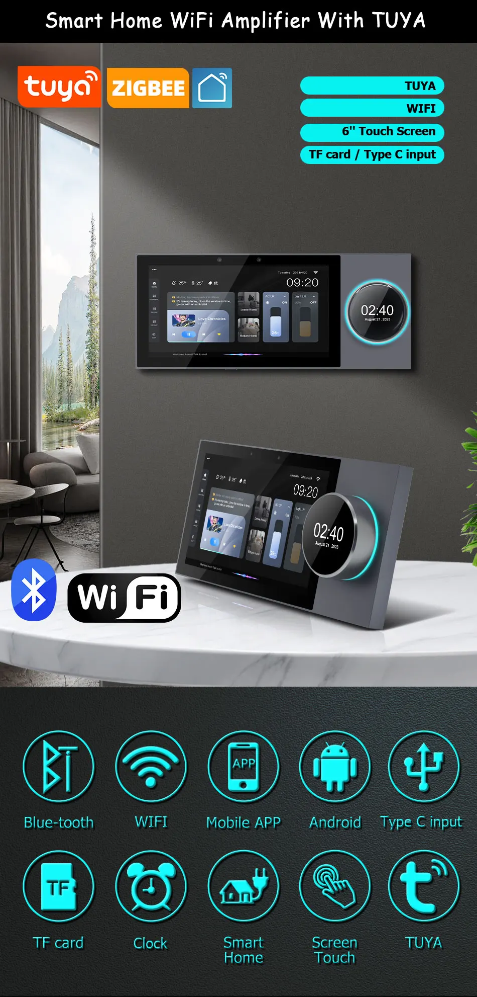 6inch WiFi Wall Amplifier Bluetooth Android 8.1 System Touch Screen ...