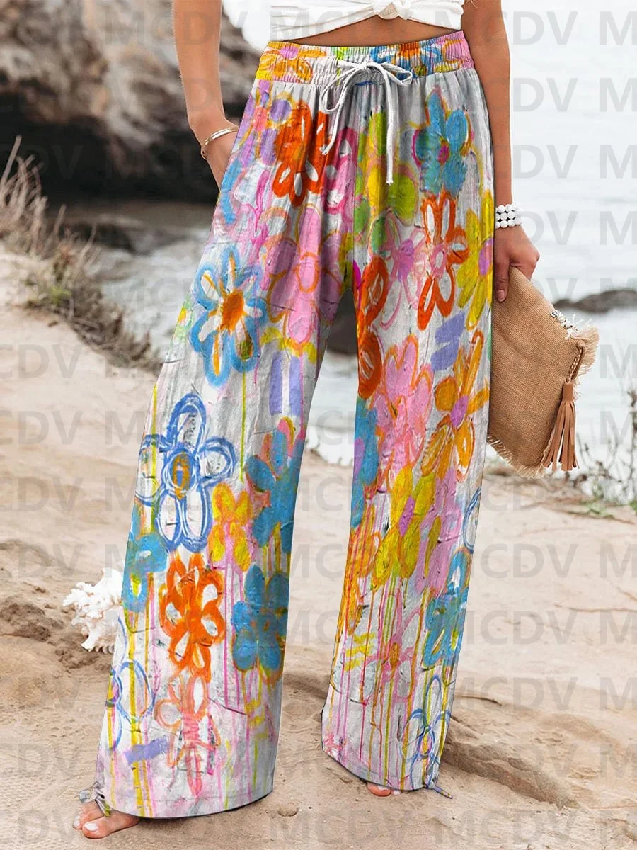 Women-s-Vintage-Flower-Printed-Linen-Casual-Pants-3D-Printed-Women-s ...
