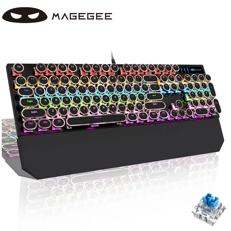 MageGee-Typewriter-Mechanical-Gaming-Keyboard-Retro-Punk-Round-Keycaps ...