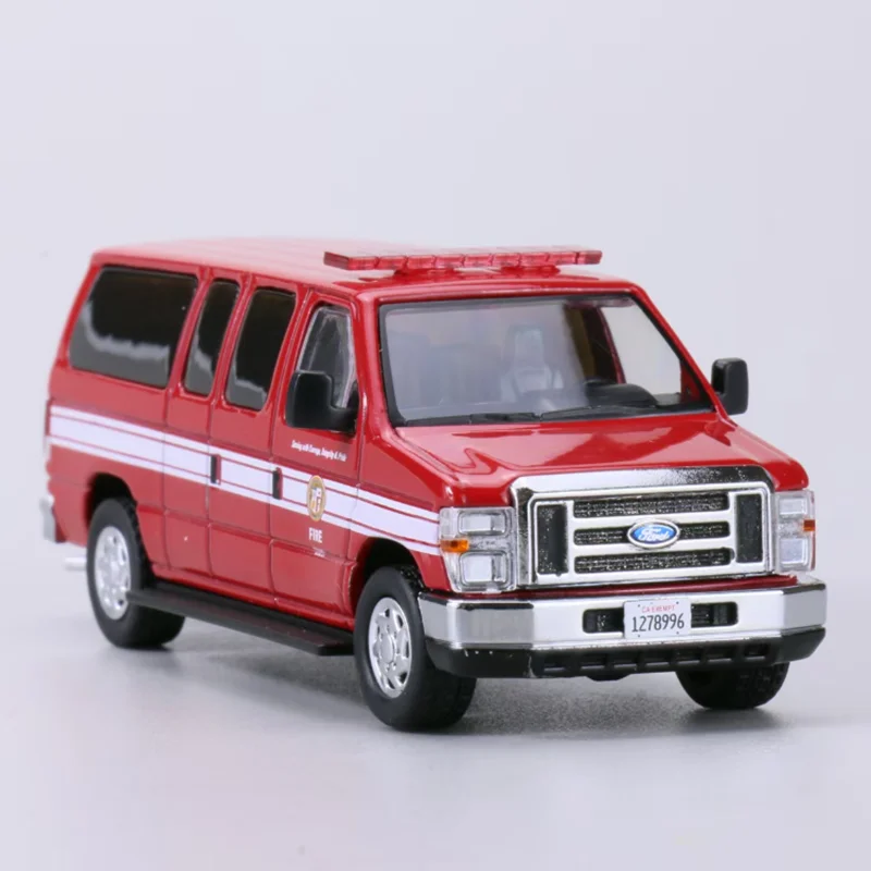 596 1/64 e350 red 110# LOS ANGELES FIRE DEPARTMENT Alloy Model Car ...