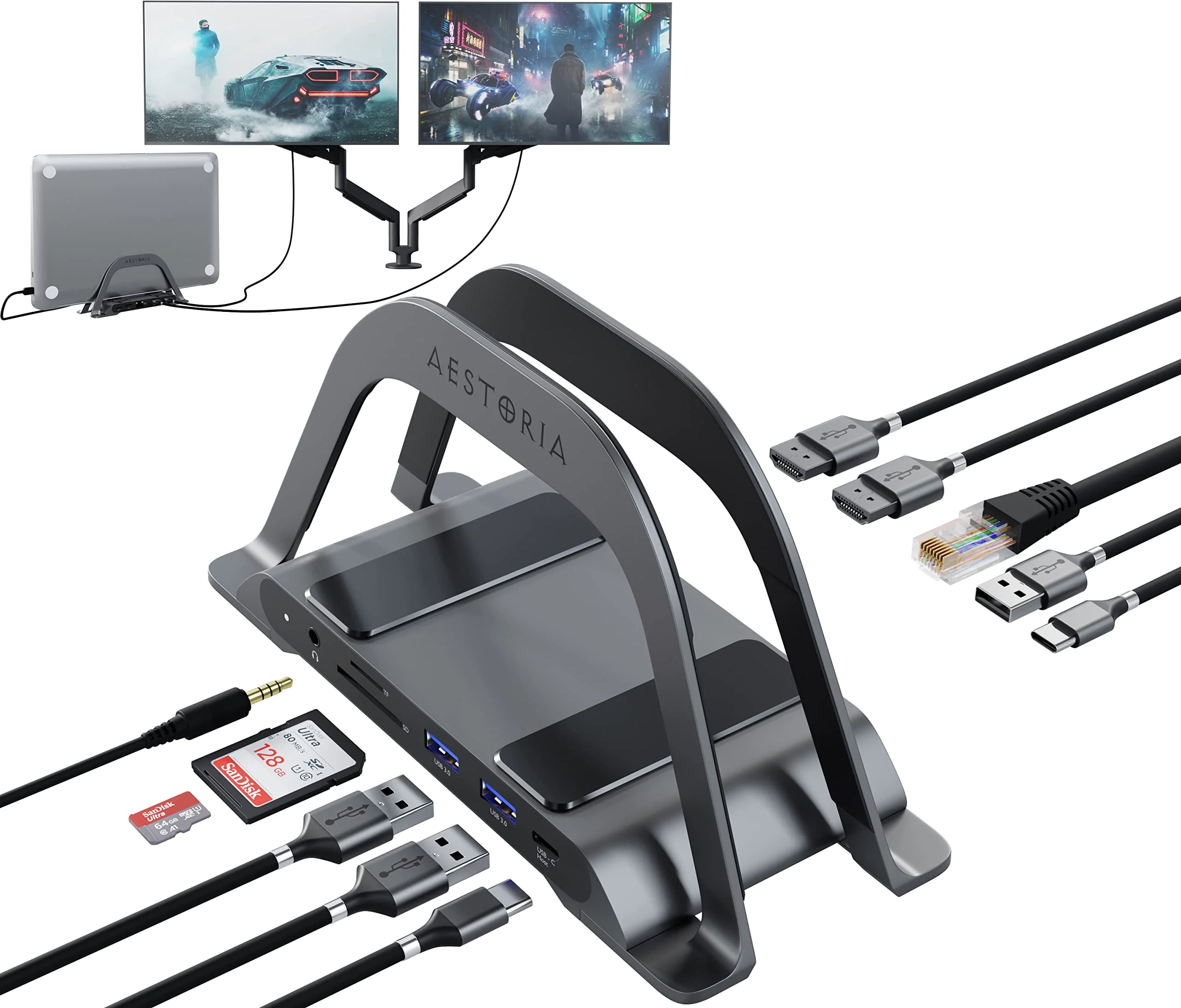 USB-C-Docking-Station-10-in-1-USB-C-Vertical-Stand-Hub-Dual-Monitor-for ...