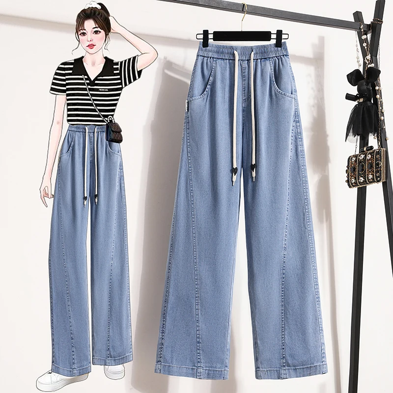 Summer-Soft-Ice-Silk-Jeans-Women-Elastic-Waist-Wide-Leg-Pants-Femme ...