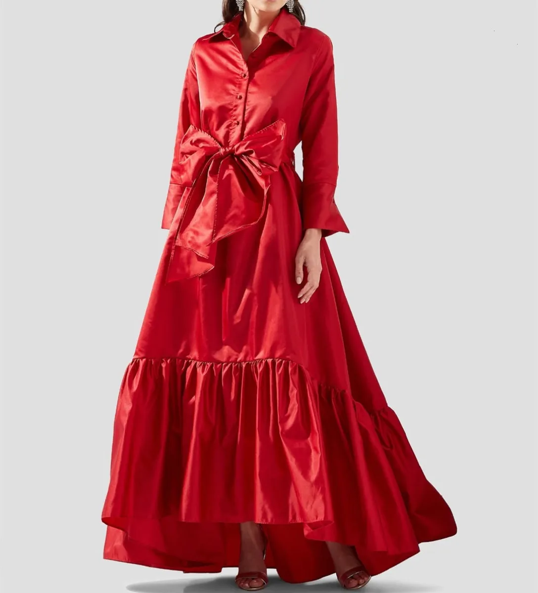 Customized Long Red Evening Dresses with Sash/Pockets A-Line Taffeta V ...