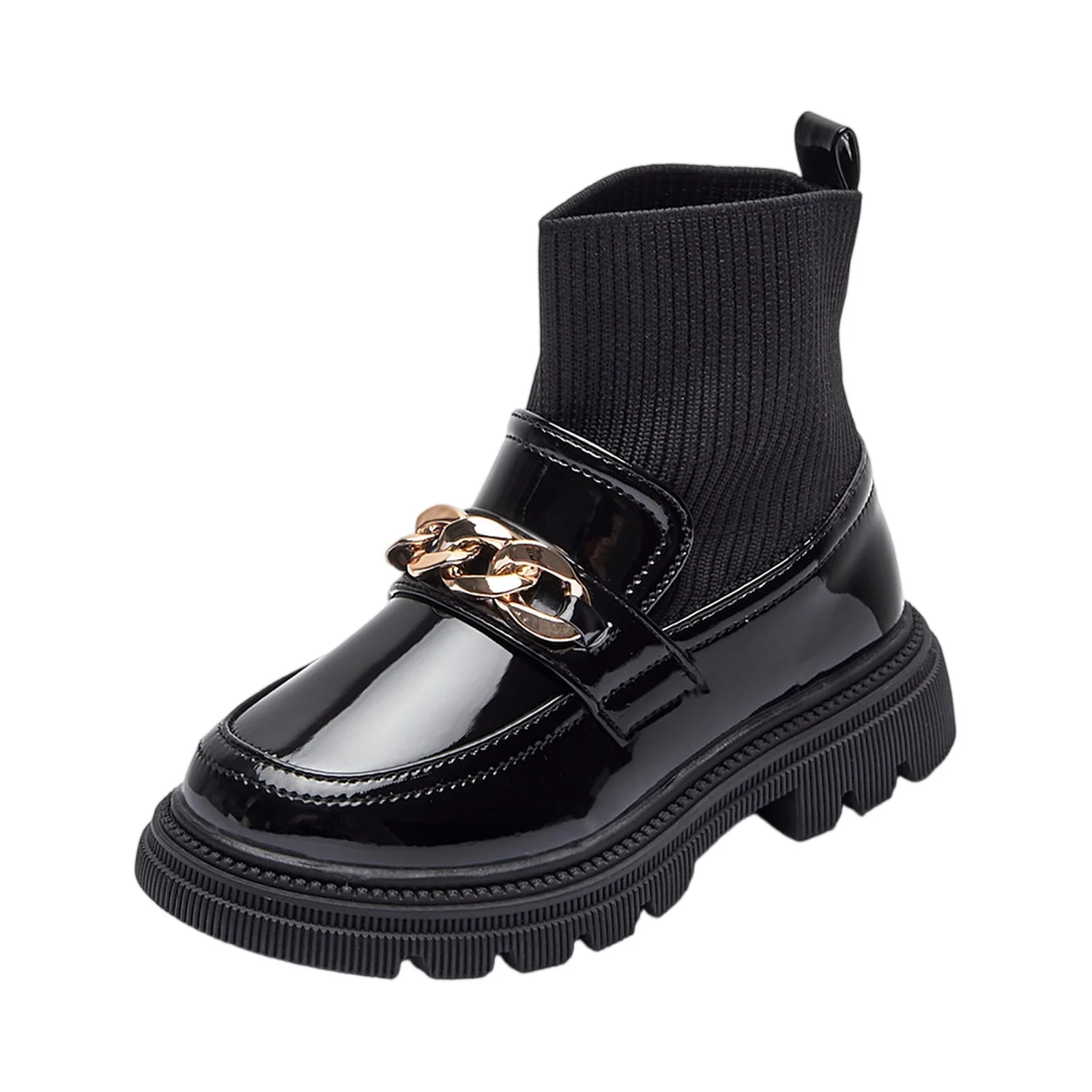 Girls Imitation Leather Boots Metal Chains Flying Woven Stitching ...