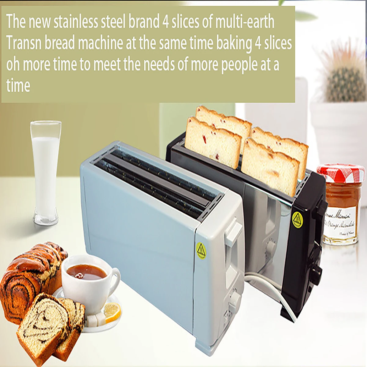 4-Slice-Toaster-White-Multifunction-Breakfast-Machine-Home-Breakfast ...