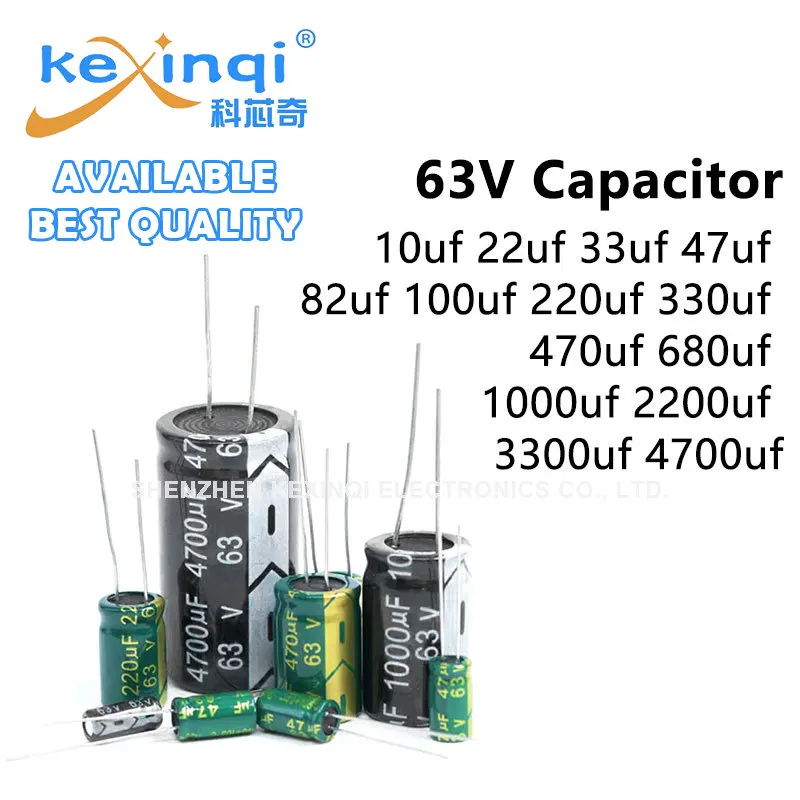 1-50PCS-63V-Aluminum-Electrolytic-Capacitor-10uf-22uf-33uf-47uf-82uf ...
