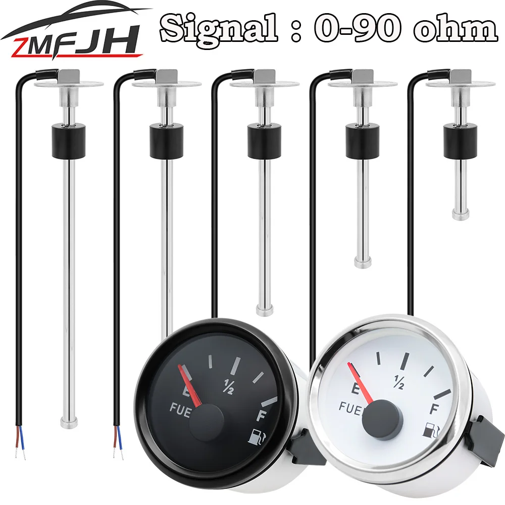 52mm Fuel Level Gauge For 0-90 Ohm Fuel Level Sensor 100mm 125mm 150mm 200mm 250mm 400mm Oil ...