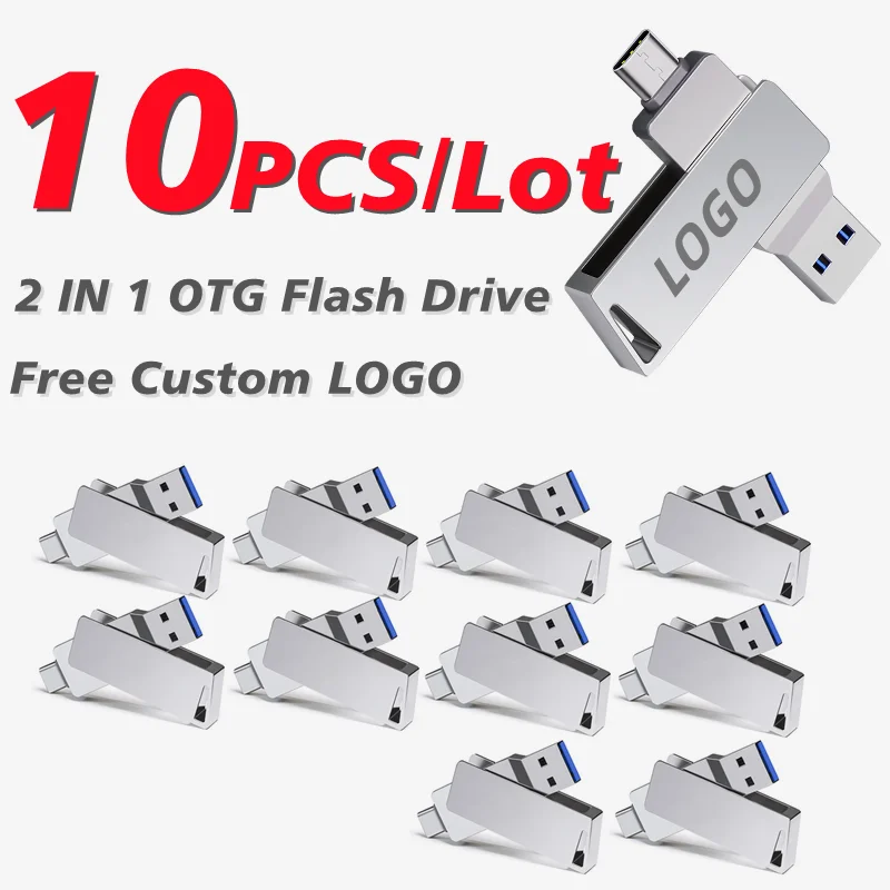 Free Shipping 10PCS/Lot Free Custom Name LOGO Silver Metal OTG Flash ...