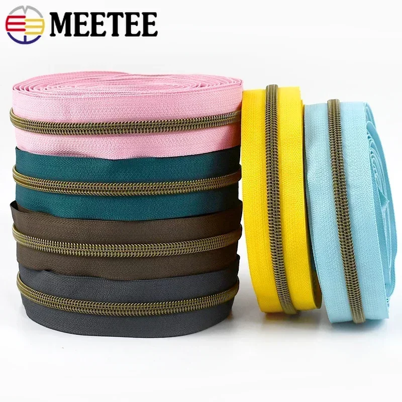 3-5-10Meters-5-Nylon-Zipper-Colorful-Tape-Bronze-Teeth-Open-End-Zips ...