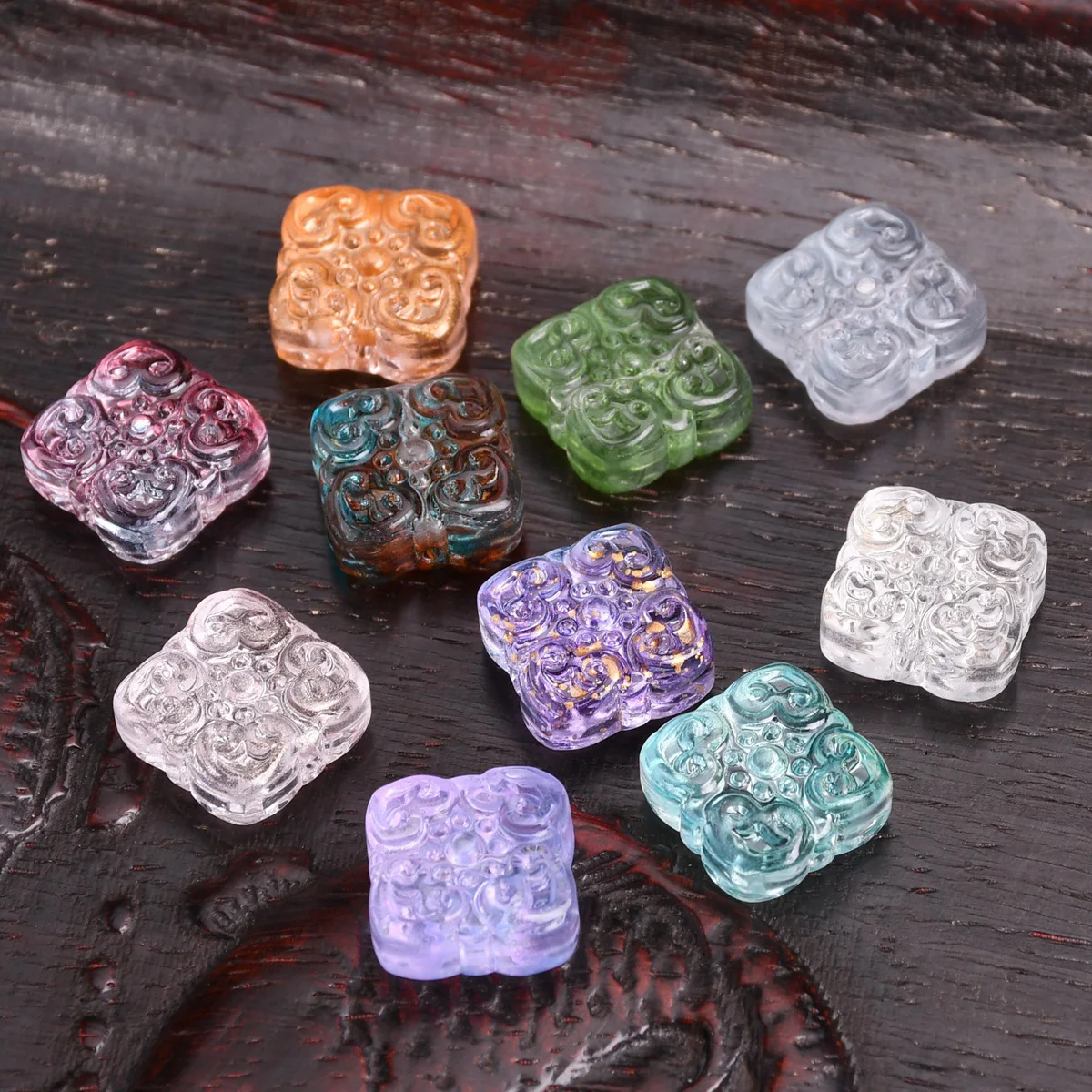 10pcs Square Shape 14mm Handmade Embossment Lampwork Glass Loose Beads ...