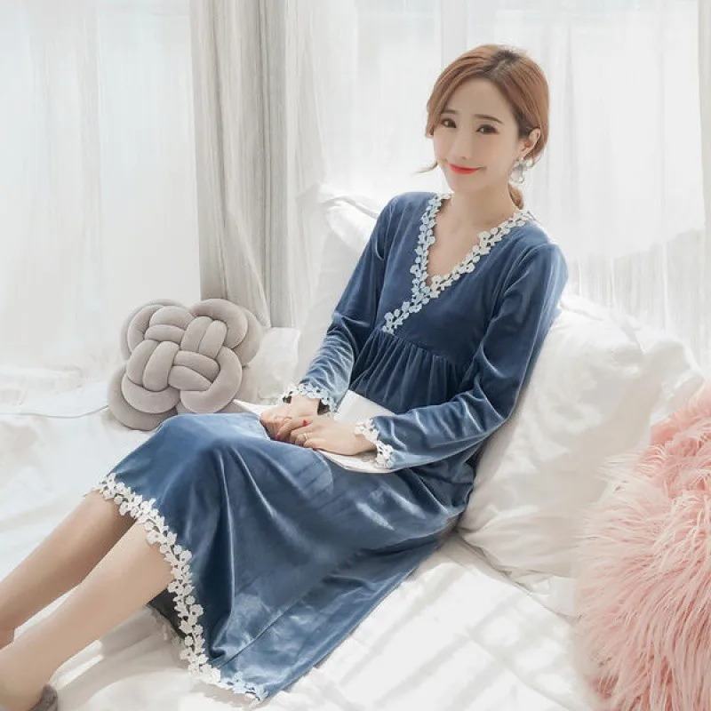 Autumn Nightgown Women Velvet Fleece Long Sleeve Winter Elegant ...