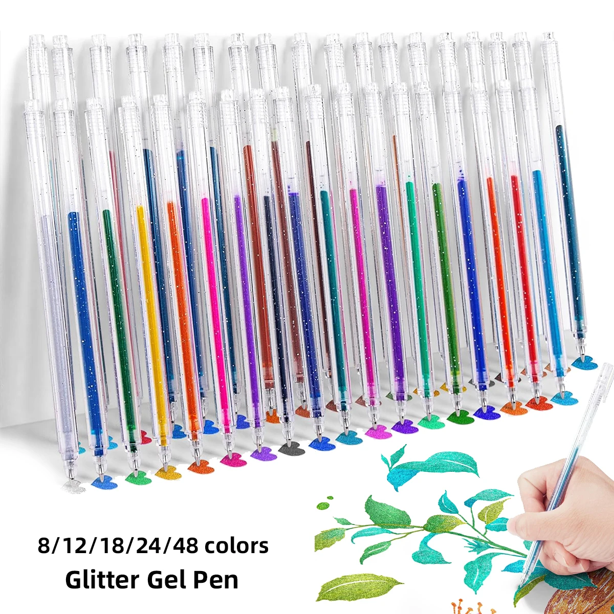 Glitter Gel Pens 1.0mm Metallic Sparkle Set - 8/12/18/24/48 Colors for ...